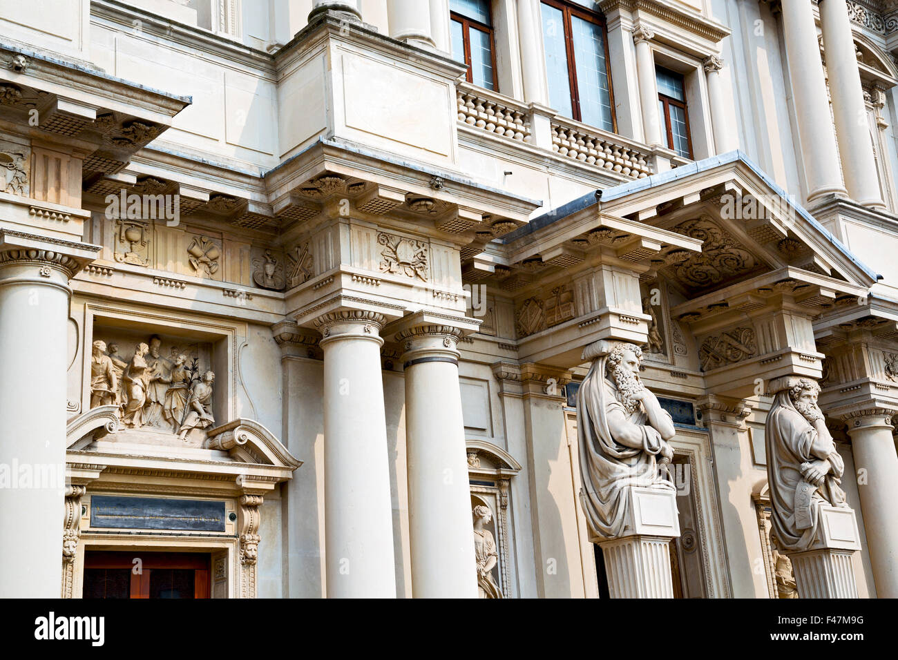marble in old historical construction italy europe milan and statue ...