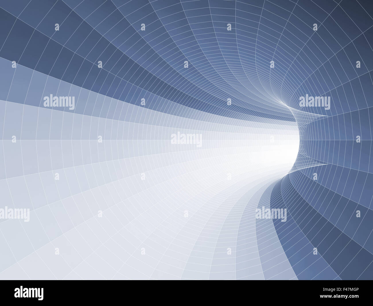 Turning blue tunnel interior with wire-frame lines. 3d illustration ...