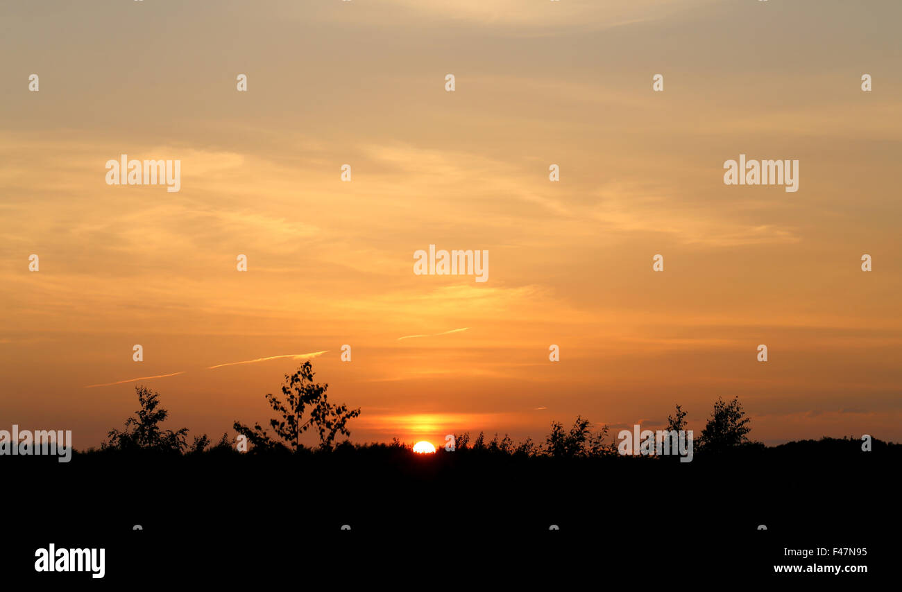 beautiful landscape with a sunset sky over the field Stock Photo - Alamy