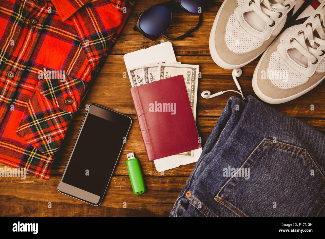 Differents objects using for travelling Stock Photo - Alamy