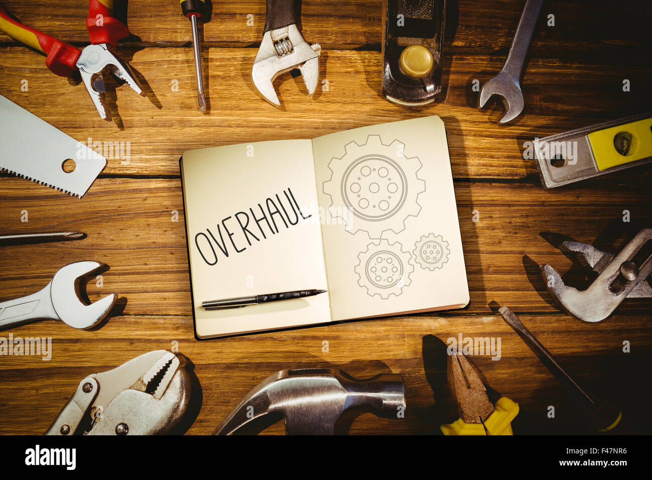 Overhaul against blueprint Stock Photo - Alamy