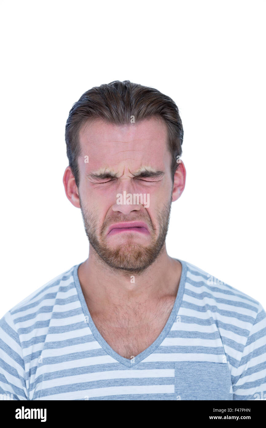 Casual man crying in front of camera Stock Photo - Alamy