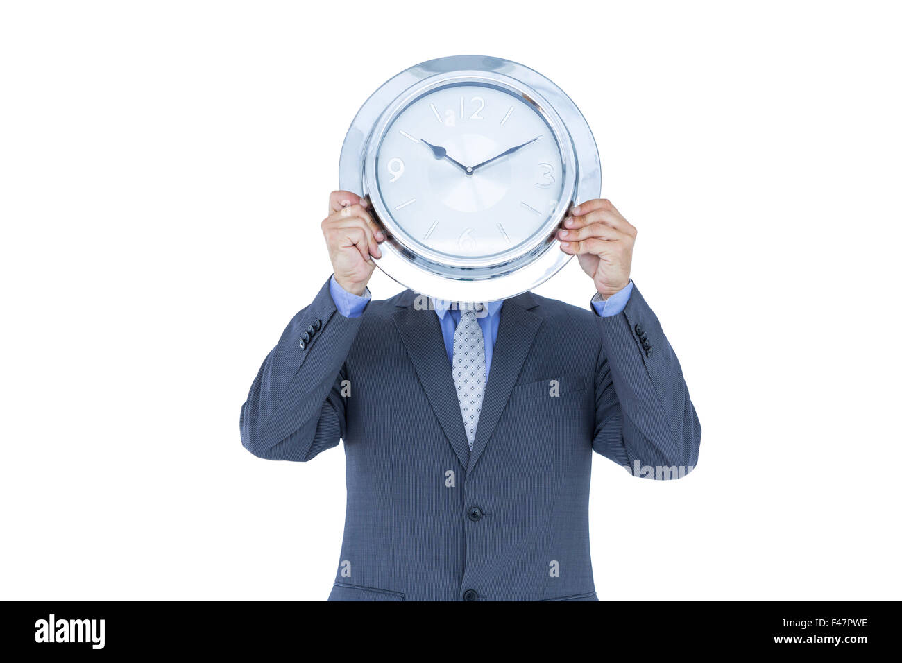 Businessman hiding his face with white clock Stock Photo - Alamy