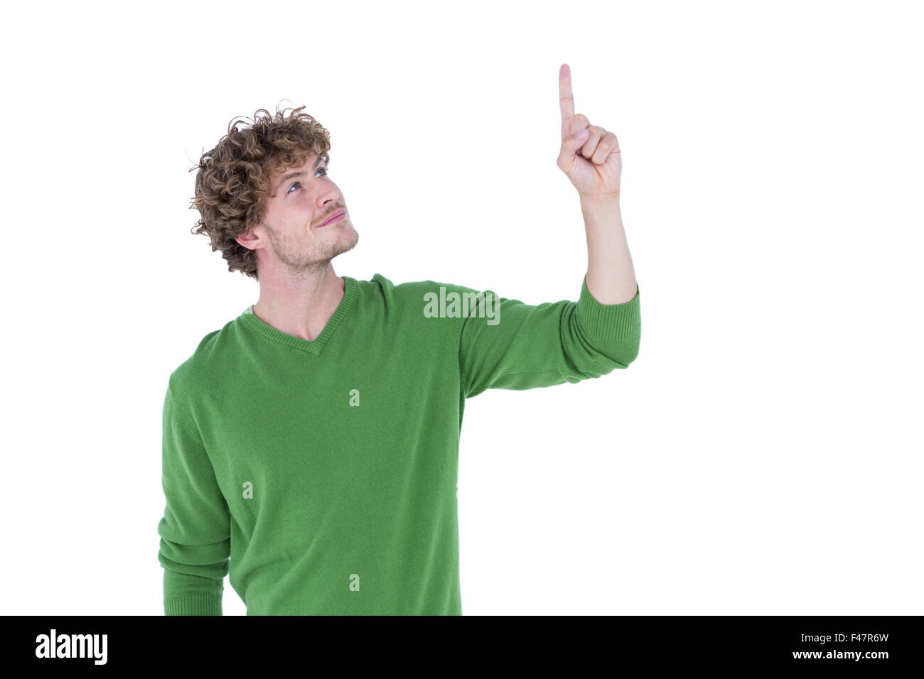 Happy handsome man pointing something Stock Photo - Alamy Happy handsome man pointing something Stock Photo - Alamy