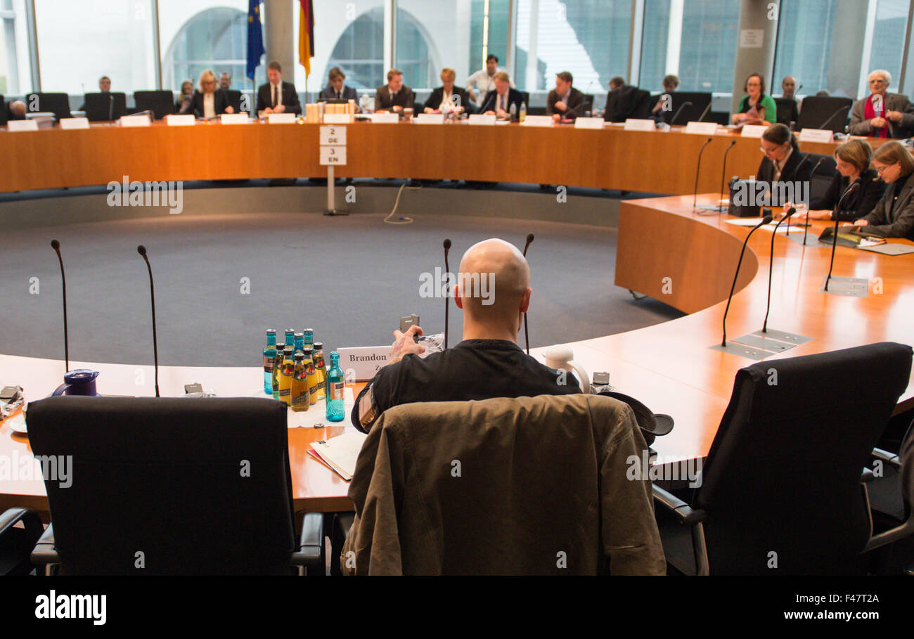 Former US-American drone pilot Brandon Bryant is questioned as a ...