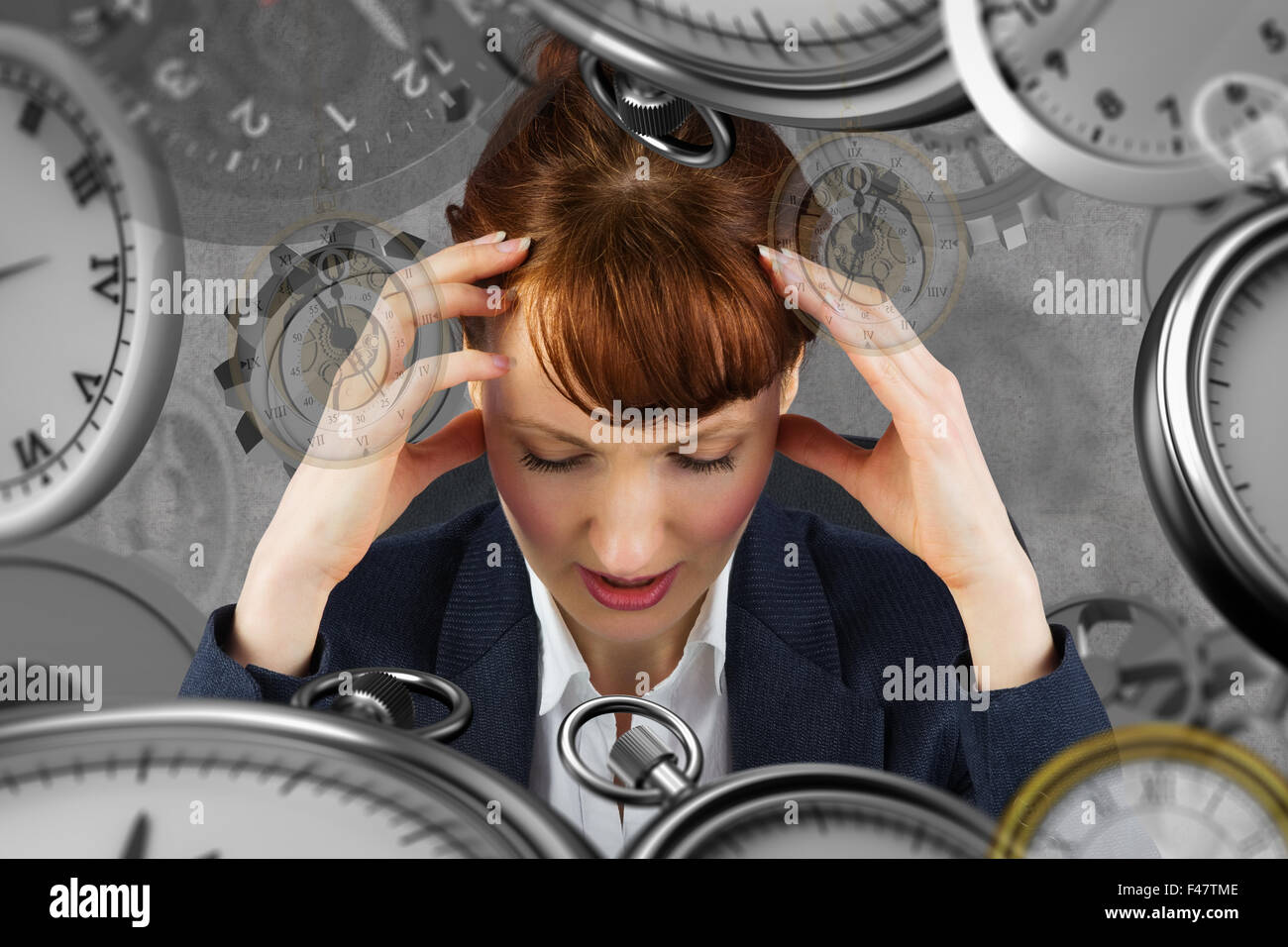 Composite image of stressed businesswoman Stock Photo - Alamy