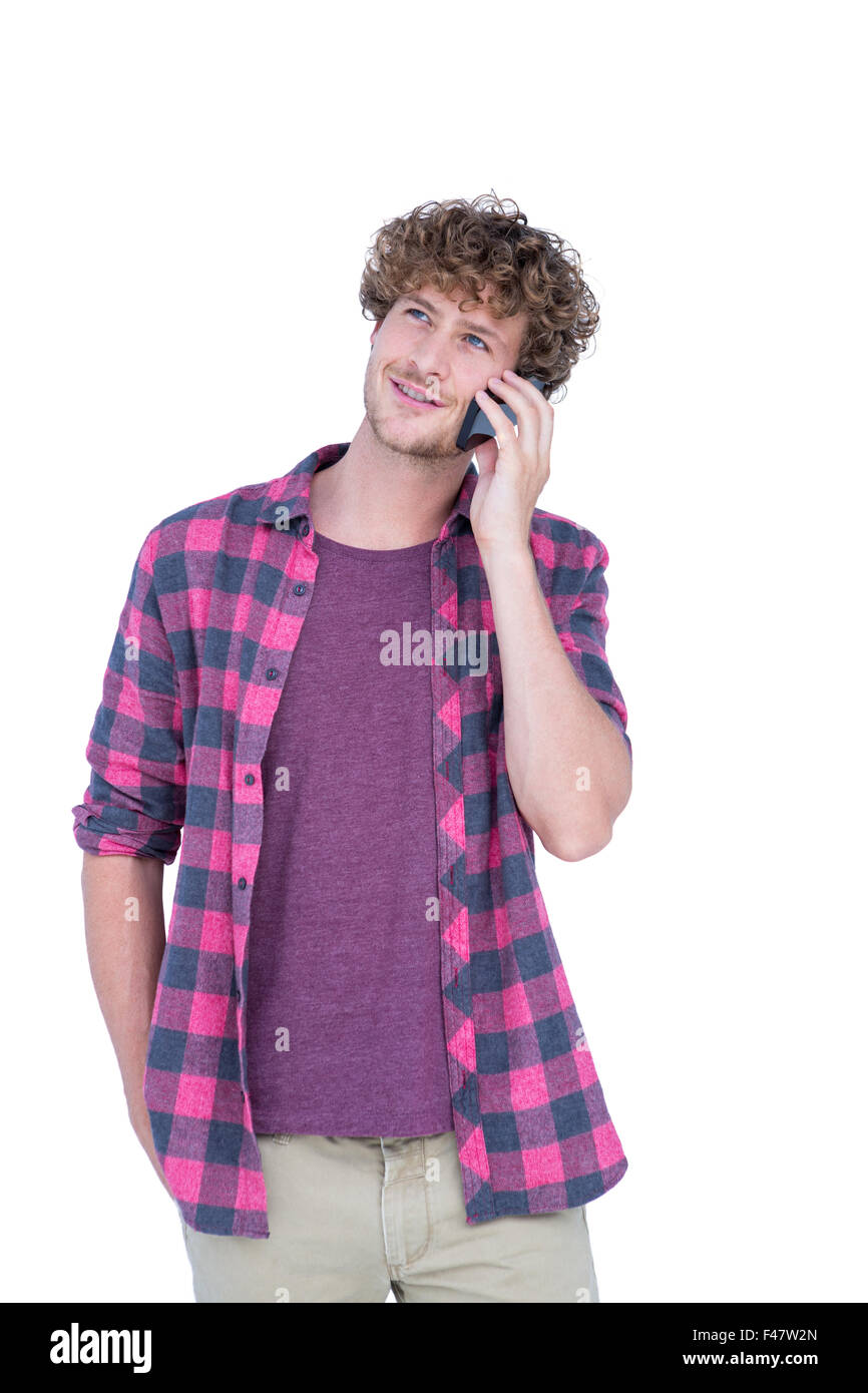 Happy handsome man having phone call Stock Photo - Alamy