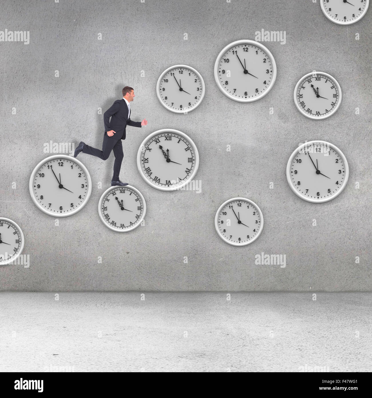 Composite image of cheerful businessman running across businessman ...