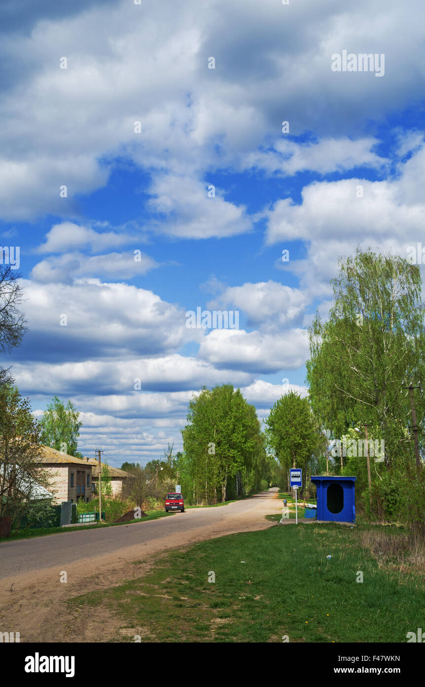 Village landscape - bus stop Stock Photo - Alamy