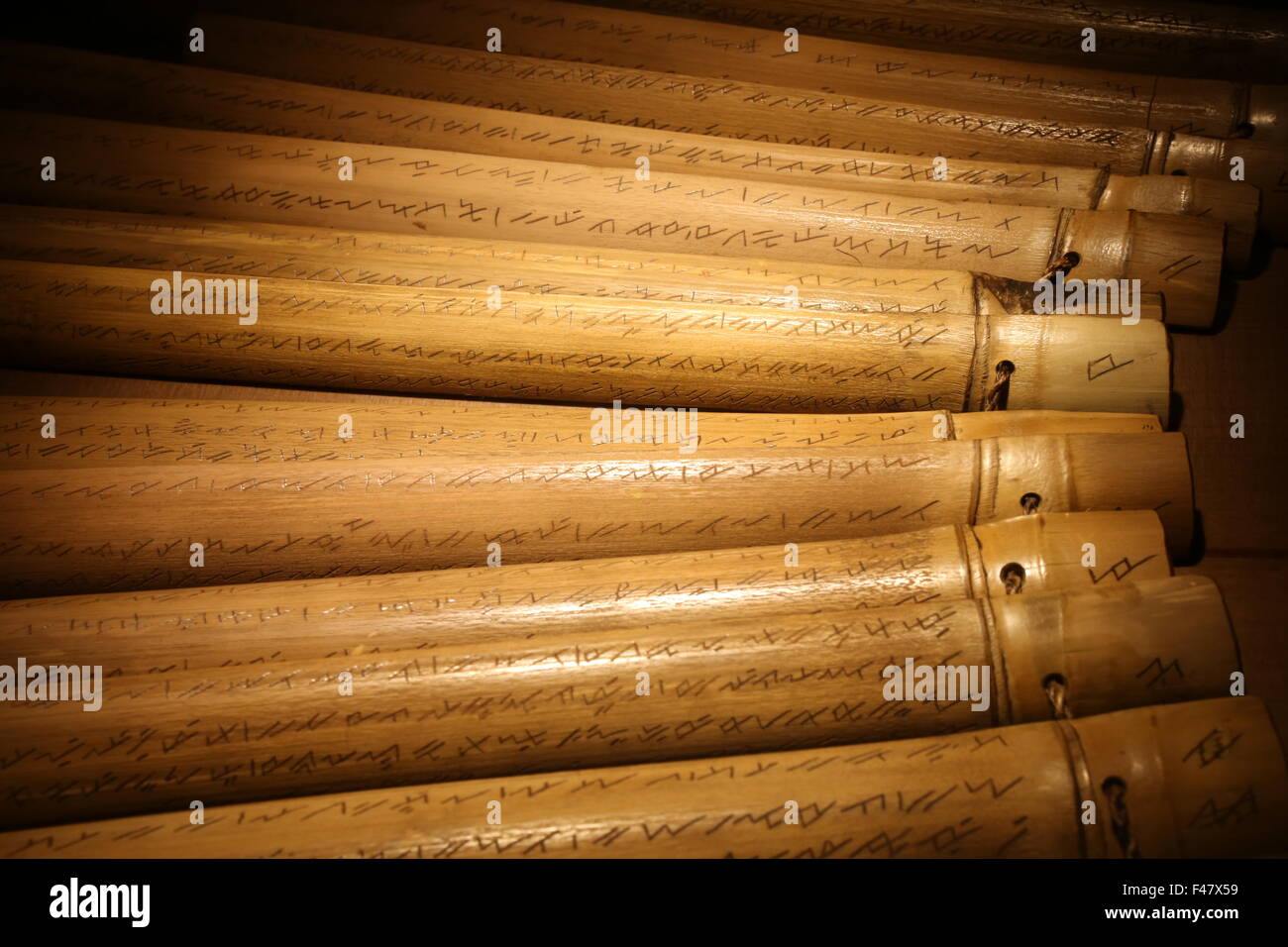 Early Indonesian script on bamboo at the pavilion of country of honor ...