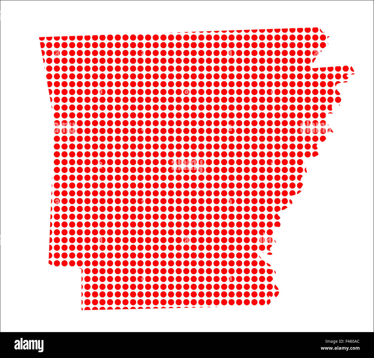 A map of the state of Arkansas created from a series of red dots over a ...