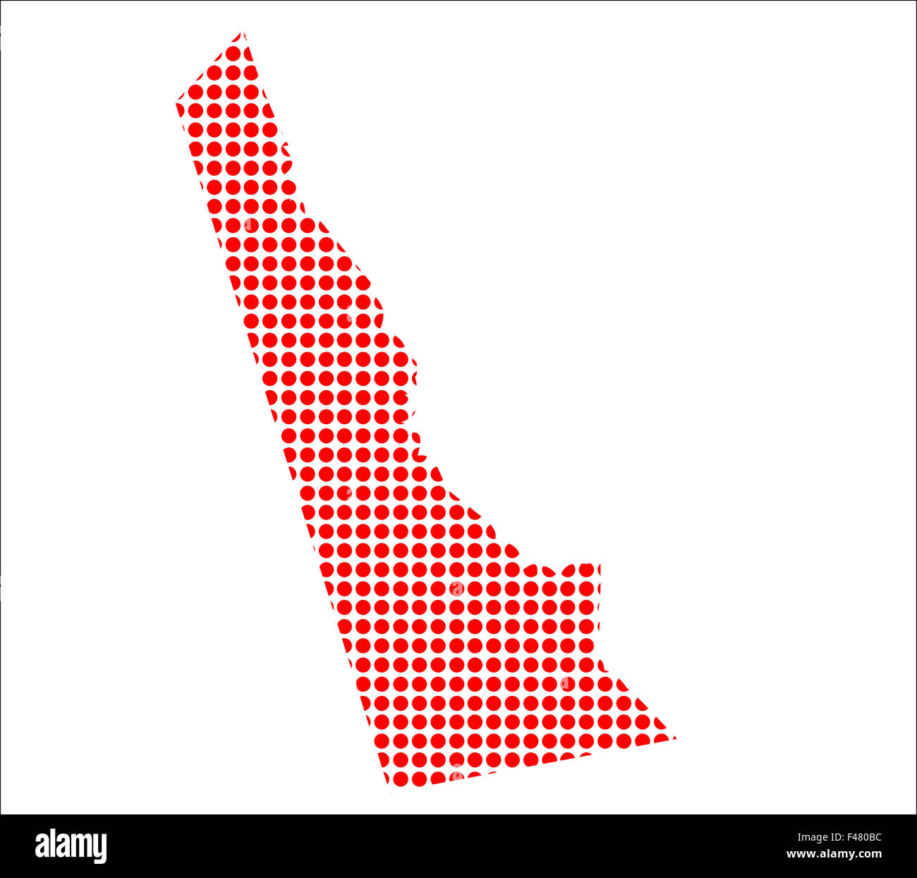 A map of the state of Delaware created from a series of red dots over a ...