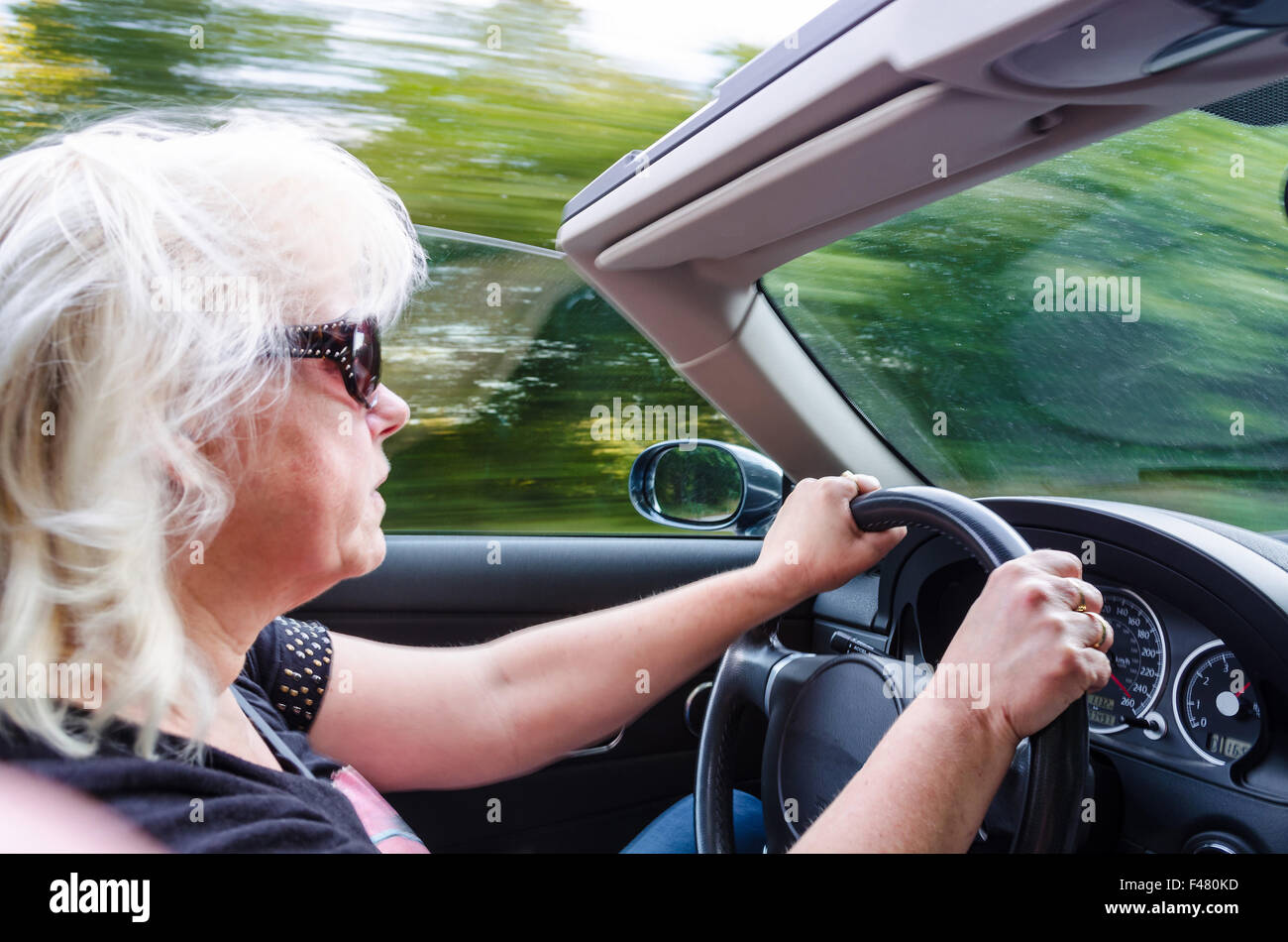 Beautiful Woman Driving Convertible Car Stock Photo - Alamy