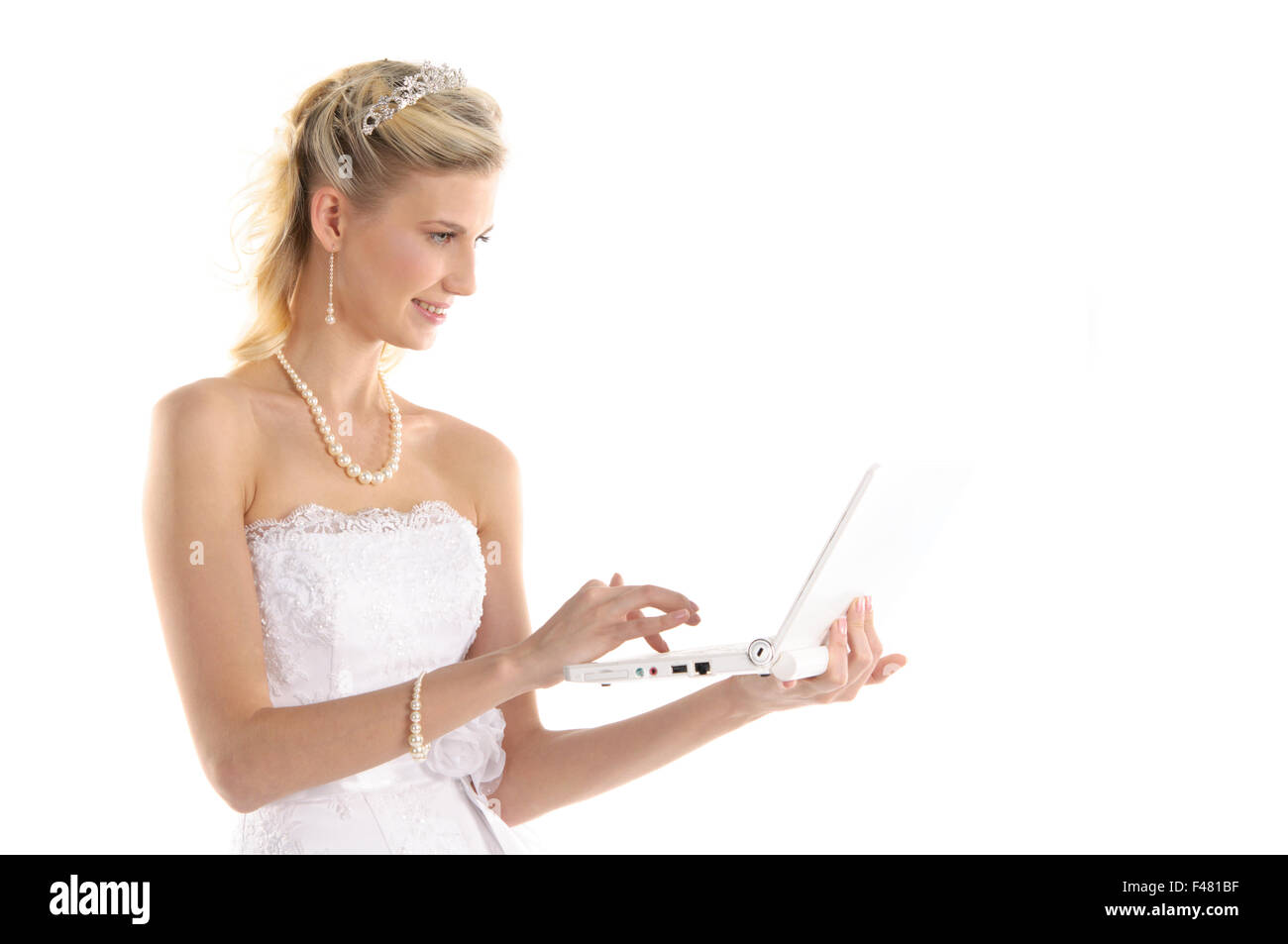 happy bride with laptop Stock Photo - Alamy