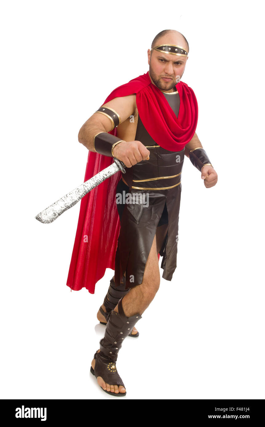 Gladiator holding sword isolated on white Stock Photo - Alamy