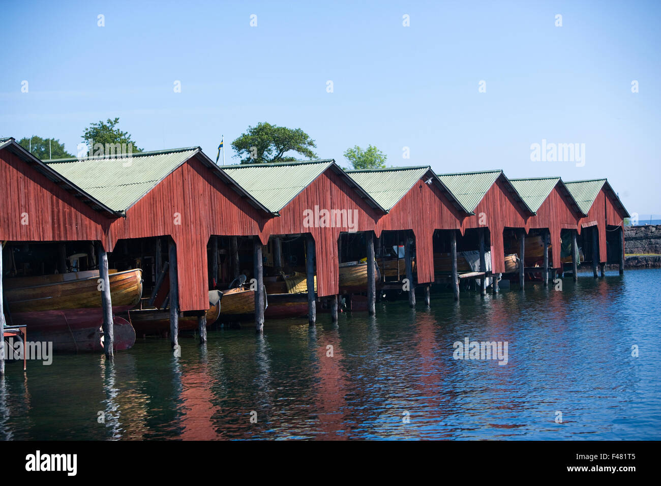 Boathouses, Vattern, Smaland, Sweden Stock Photo - Alamy