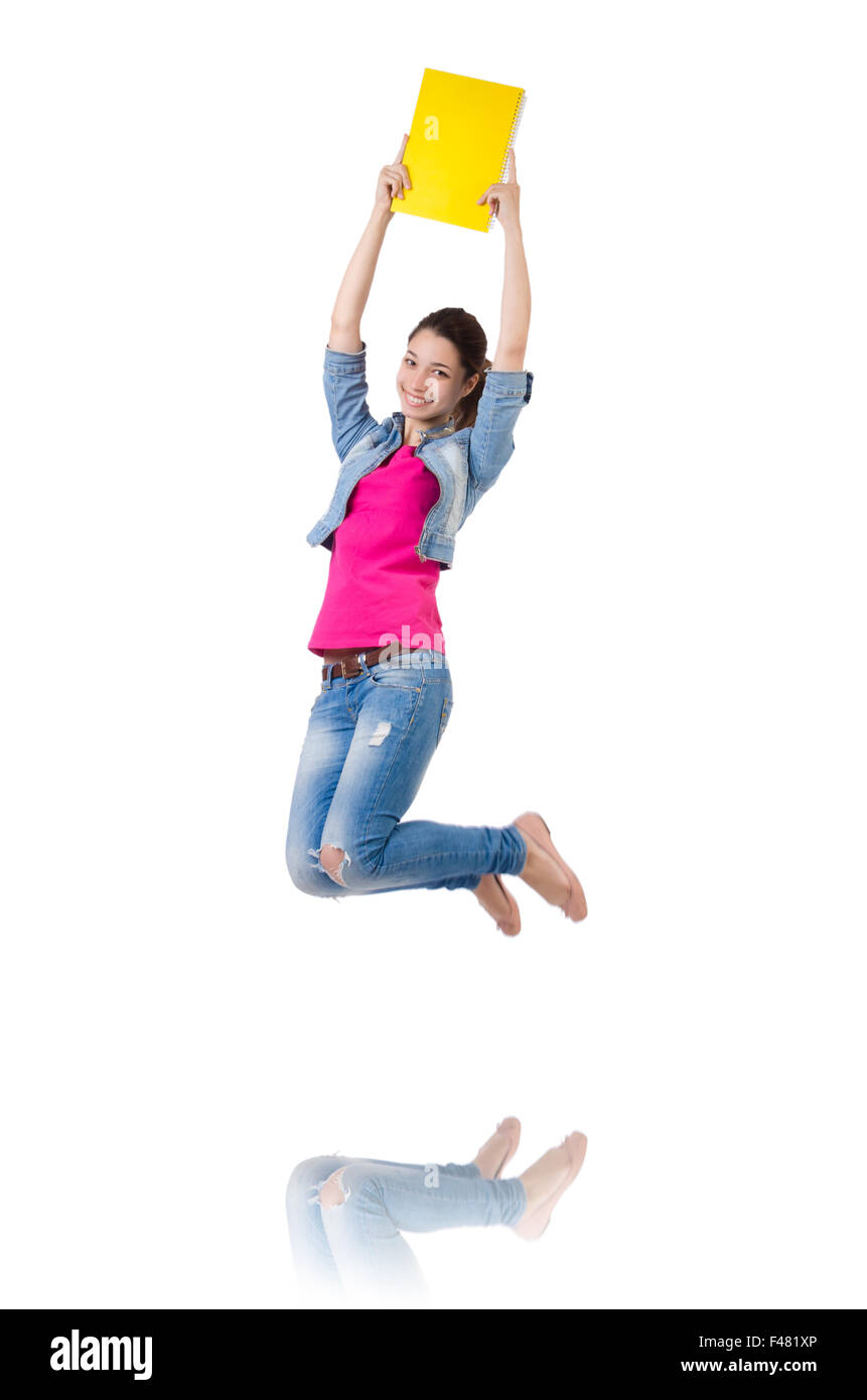 Teen girl smiling reading book Cut Out Stock Images & Pictures - Alamy