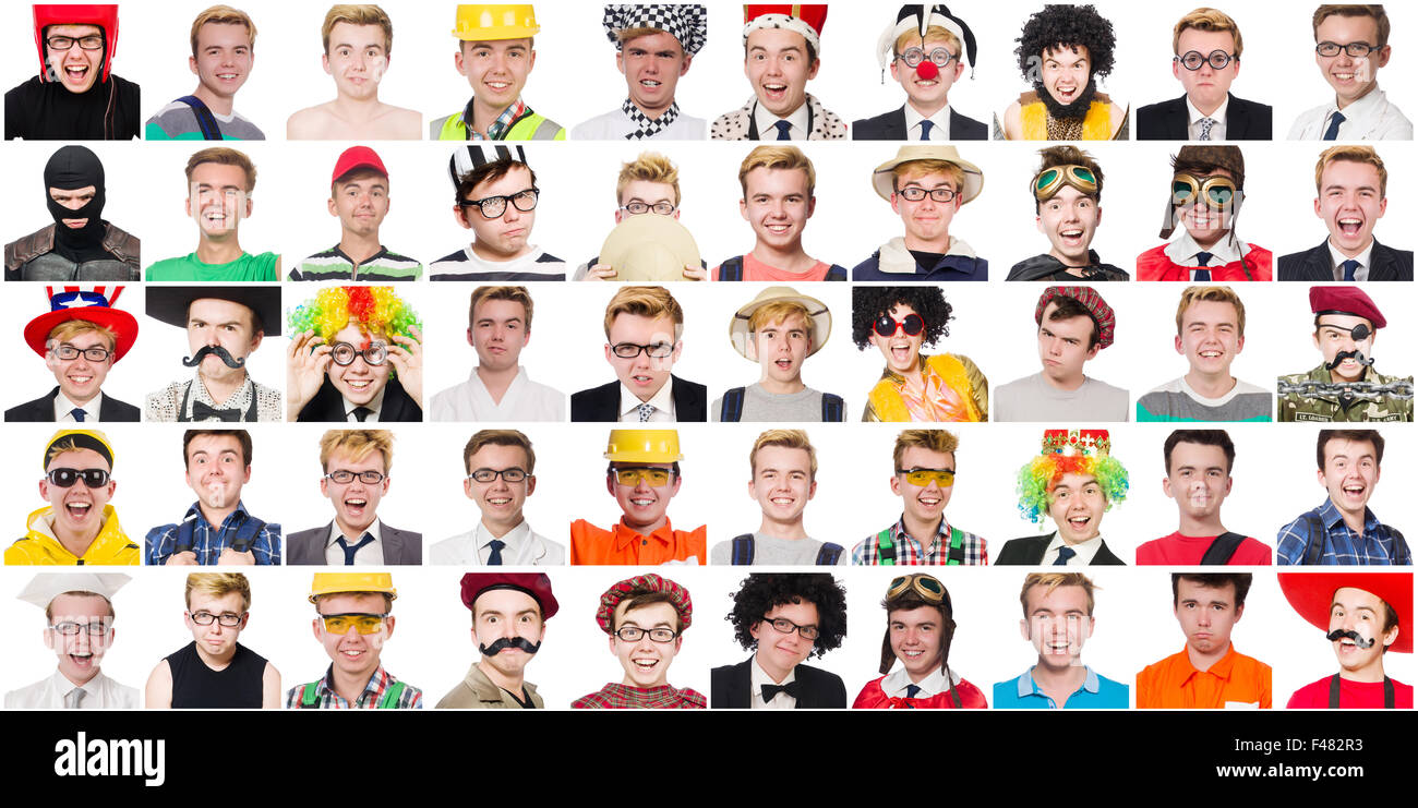 Collage of many faces from same model Stock Photo - Alamy