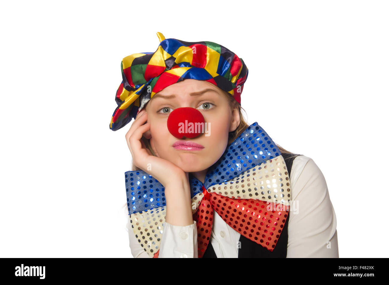 Pretty female clown isolated on white Stock Photo - Alamy