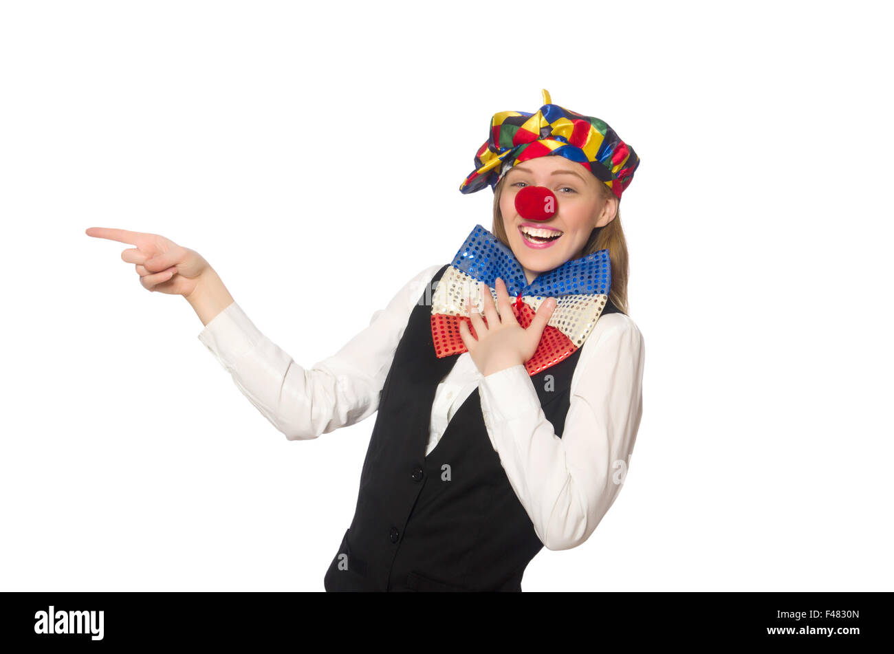 Pretty female clown isolated on white Stock Photo - Alamy