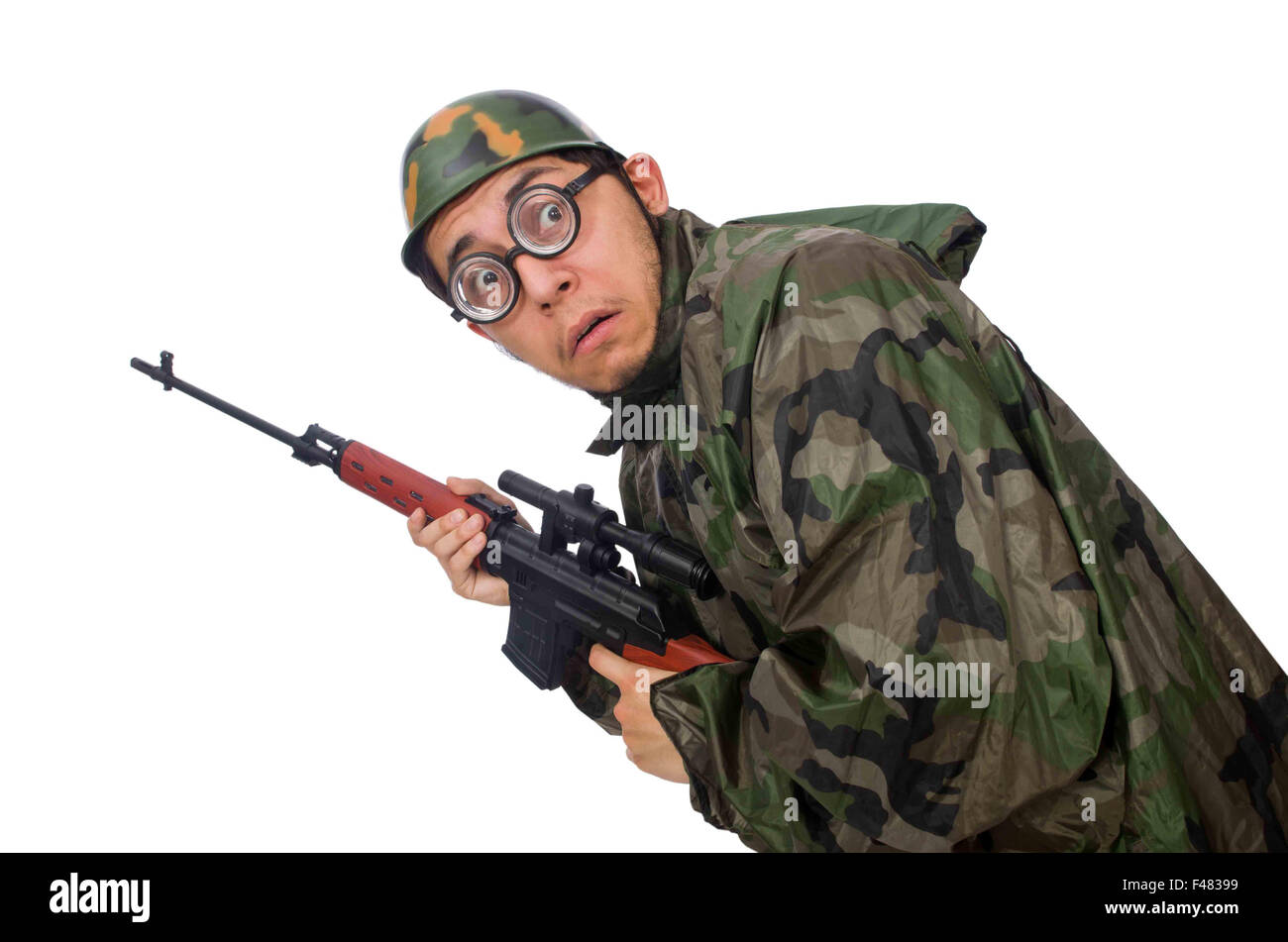 Military man with a gun isolated on white Stock Photo - Alamy
