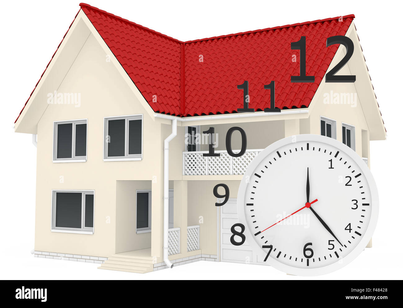 The house with red roof and clock numbers flying. Leaving time sale of ...