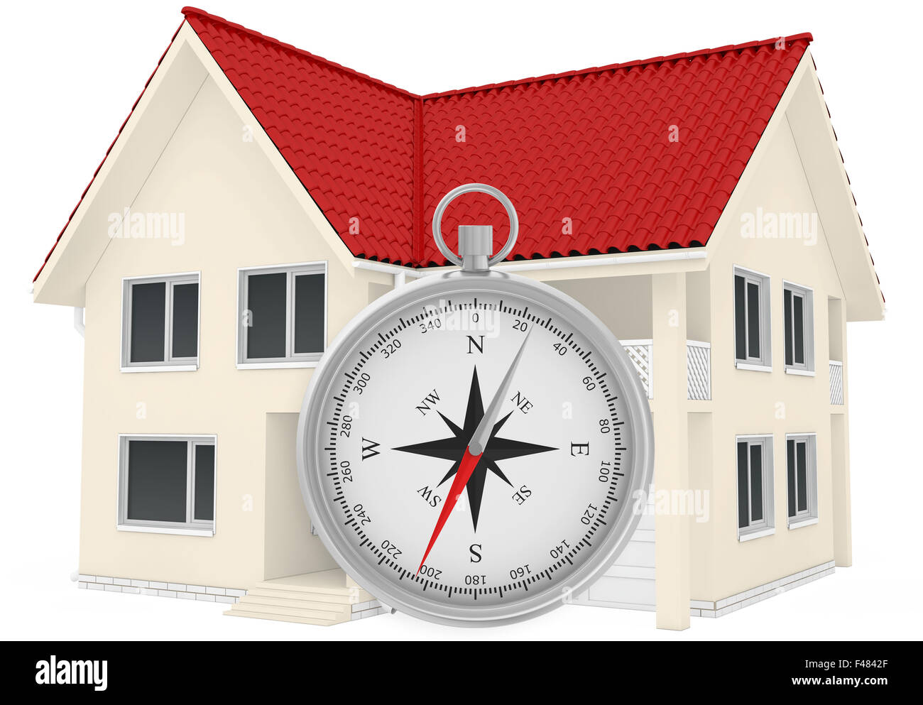 The house with red roof and compass in the foreground Stock Photo - Alamy