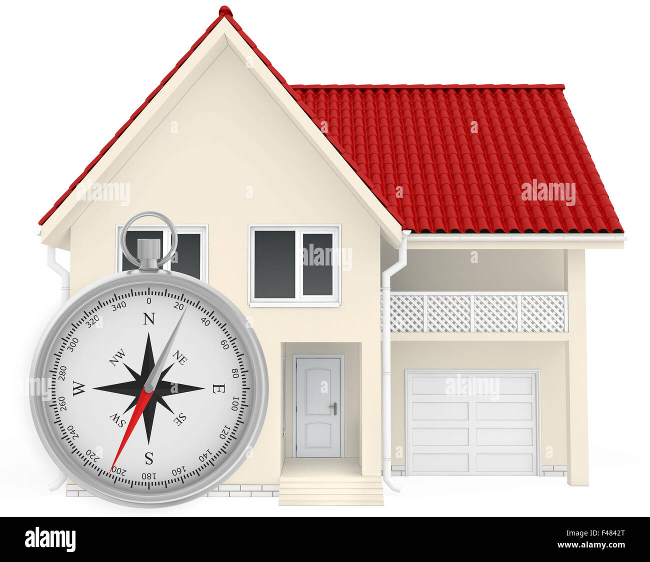 The house with red roof and compass in the foreground Stock Photo - Alamy