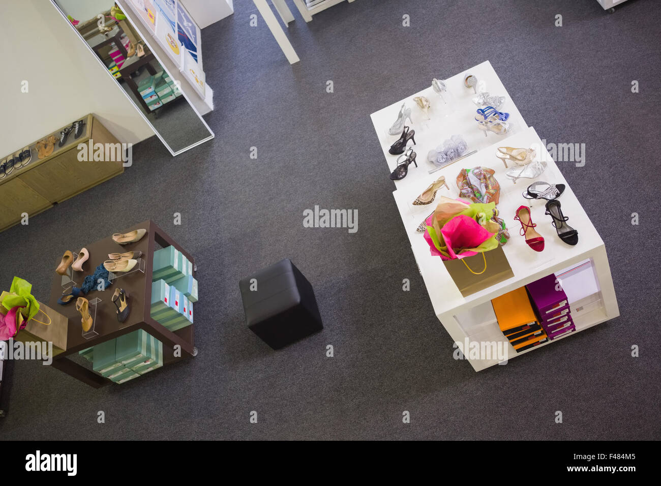 Overhead of shoe displays Stock Photo - Alamy