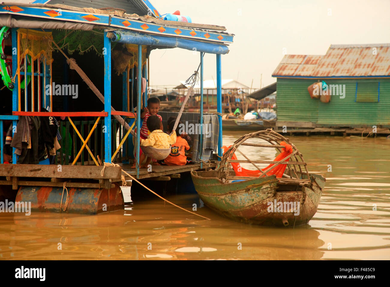 Traditional village life in Kampong Phluck on Tonle Sap Lake Stock ...