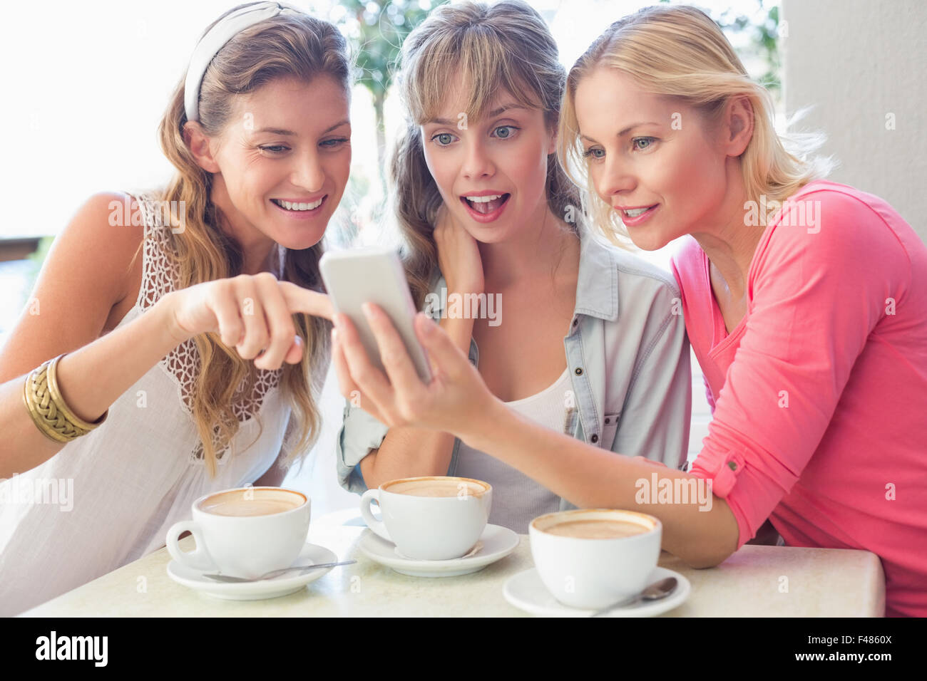 Beautiful women looking at mobile phone Stock Photo - Alamy