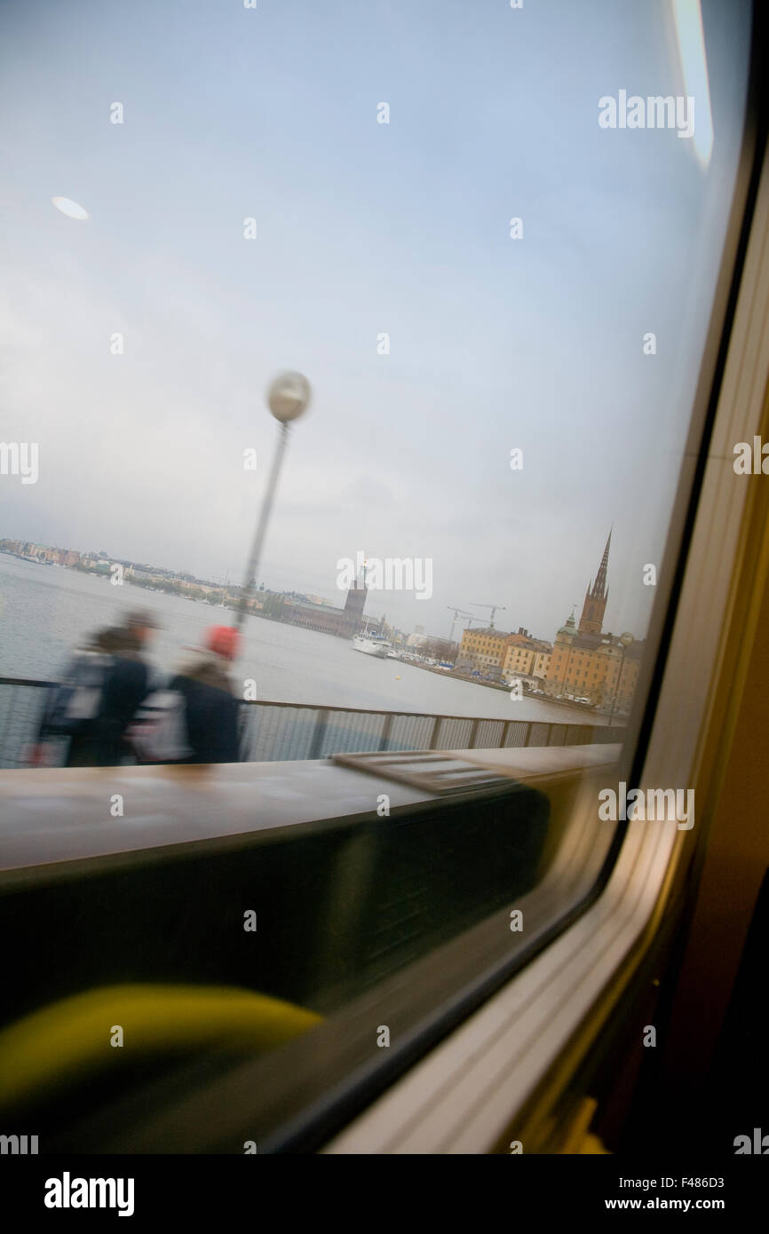 Stockholm city seen through the window of a train, Sweden Stock Photo ...