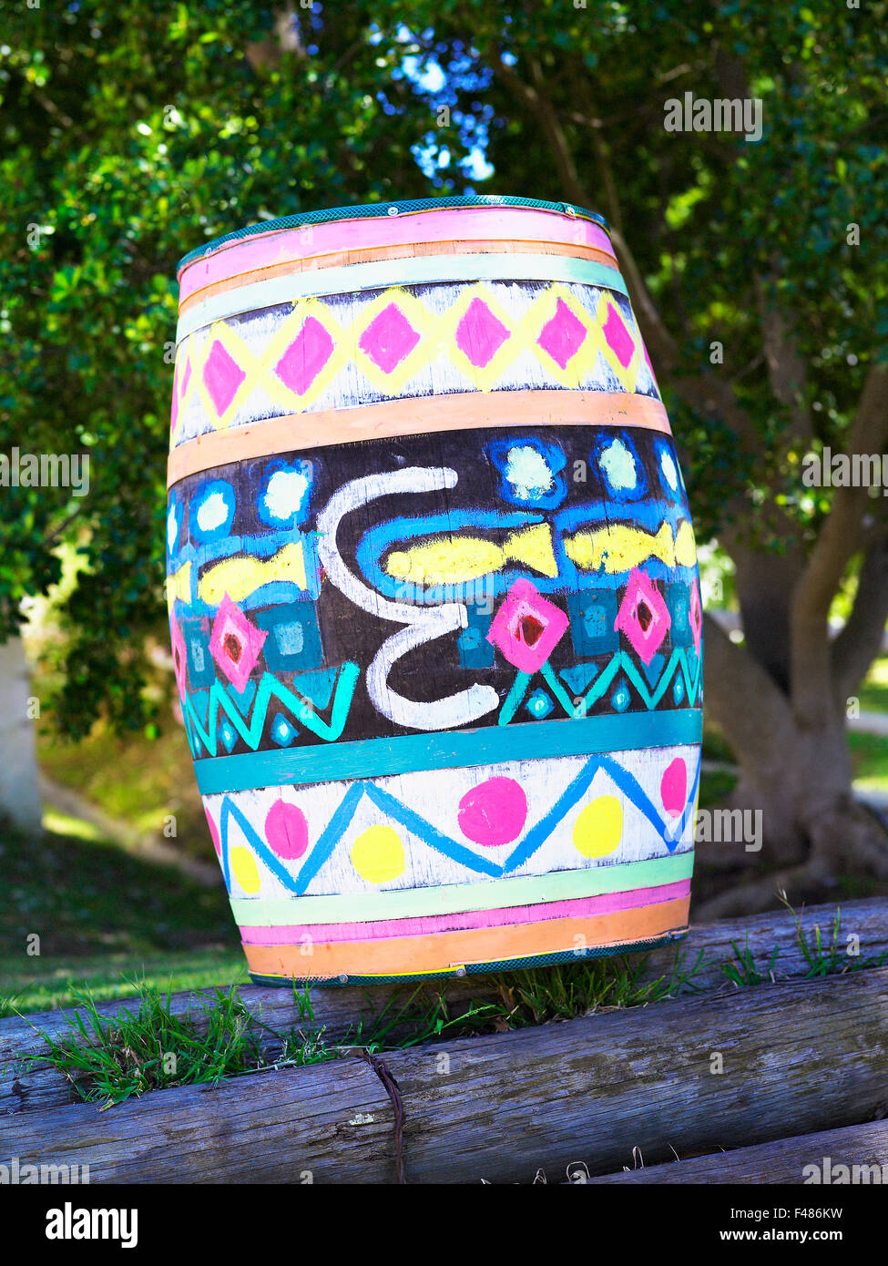 A brightly coloured wine barrel, South Africa Stock Photo - Alamy