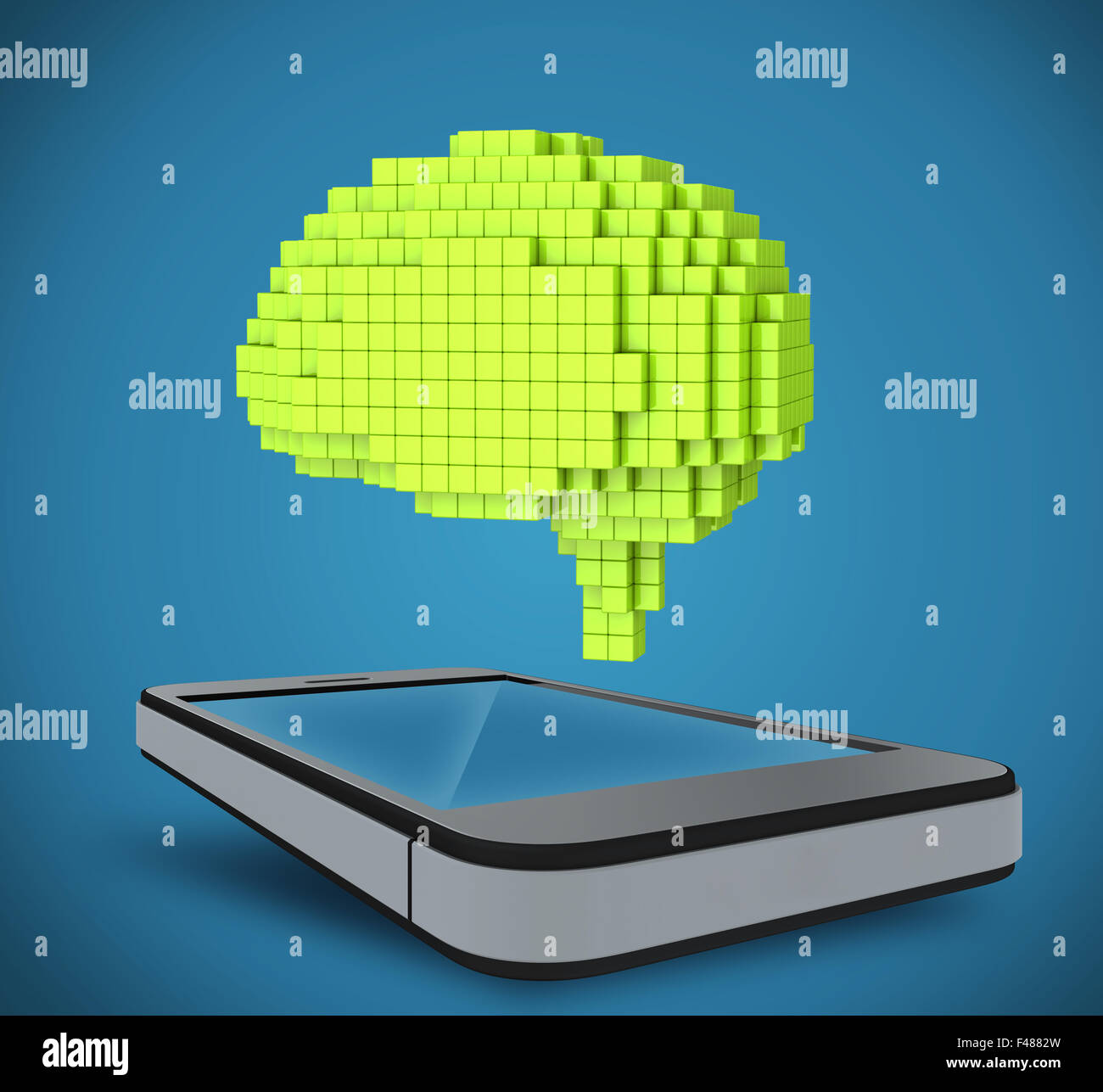 The brain as a 3D pixel, located over the phone Stock Photo - Alamy