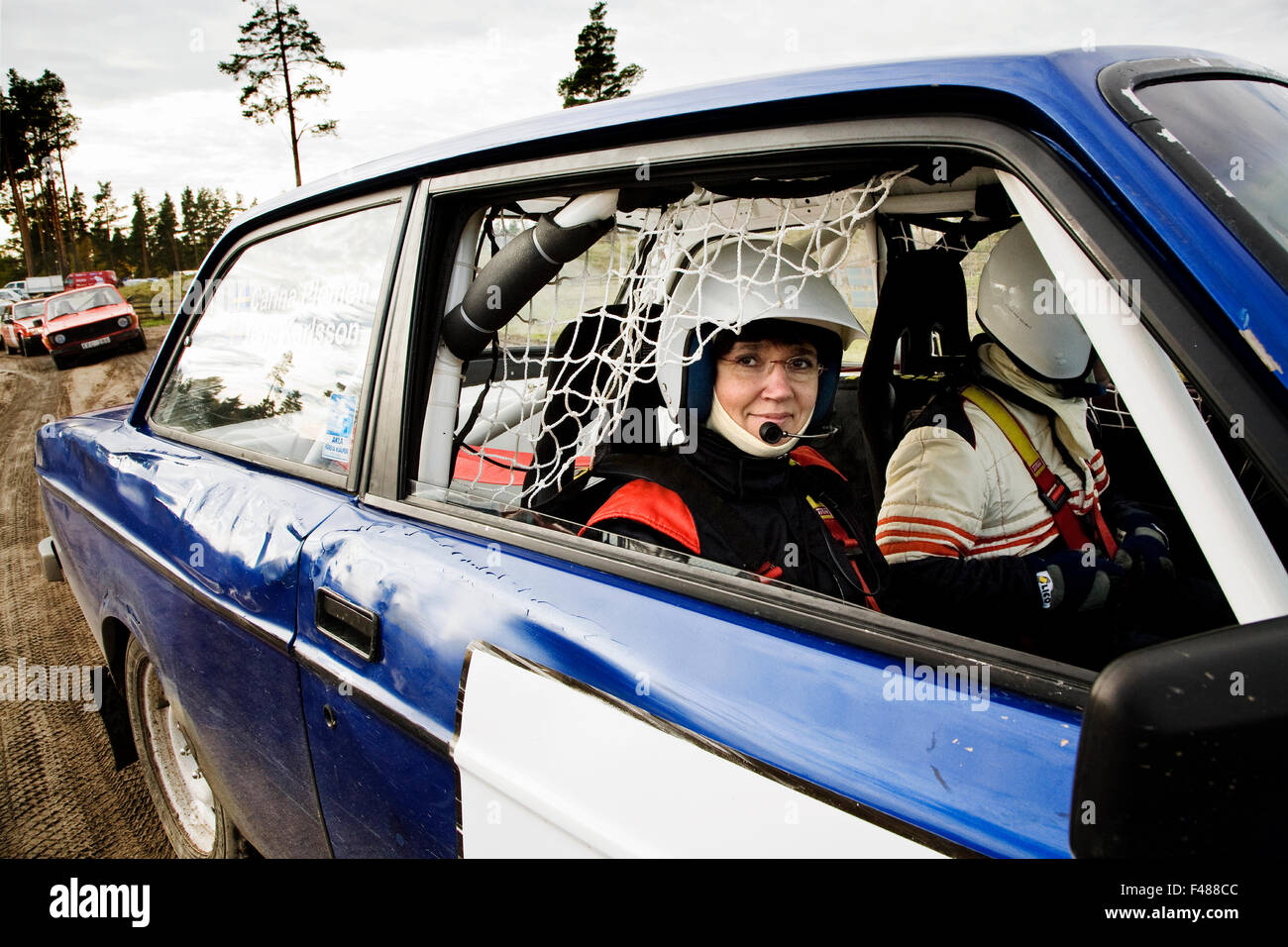 Female rally-rivers in a car, Sweden Stock Photo - Alamy