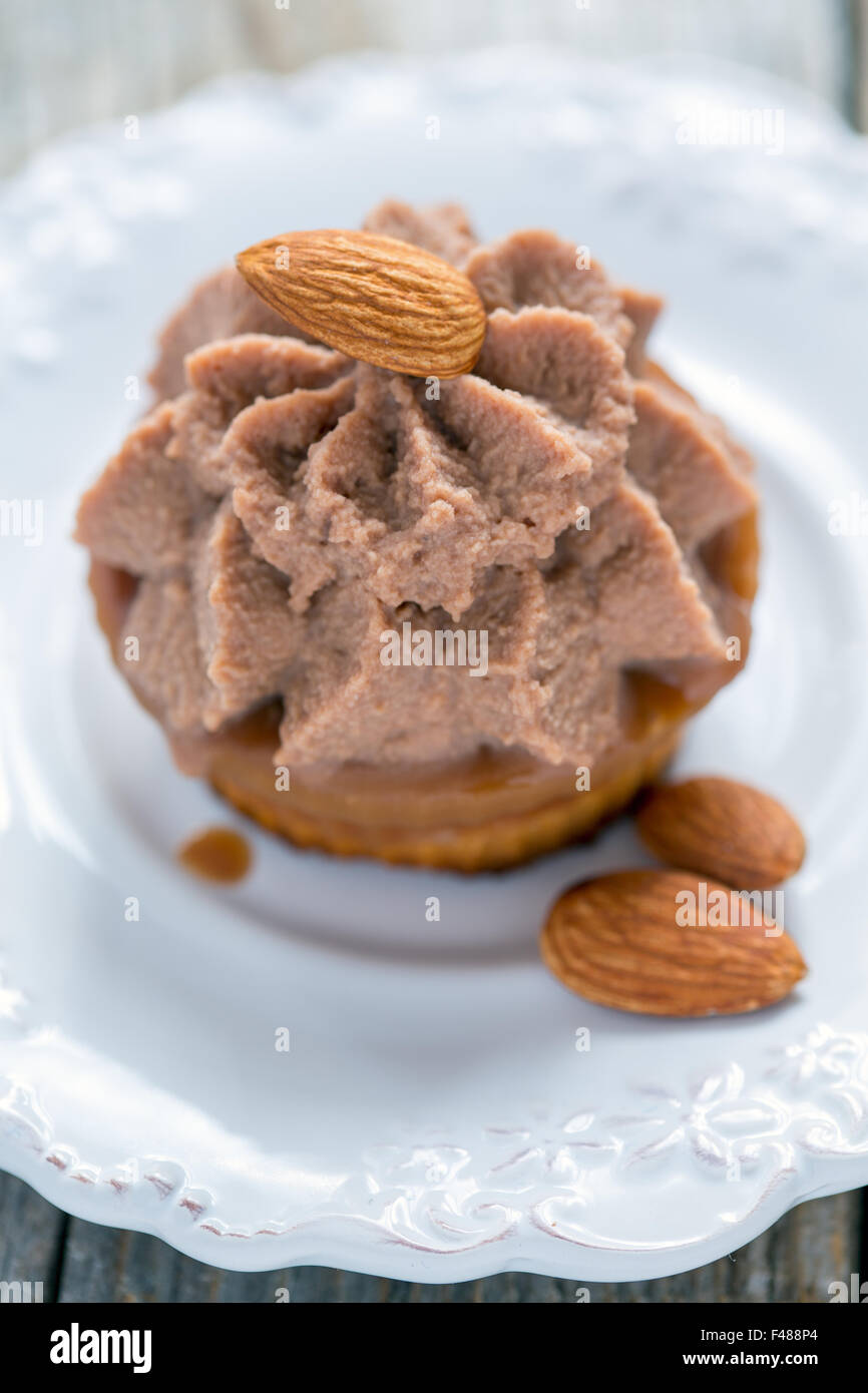 Almond cake with curd cream Stock Photo - Alamy