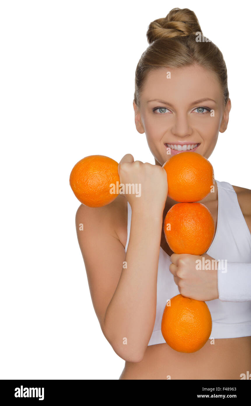 Woman dumbbells healthy food hi-res stock photography and images - Alamy
