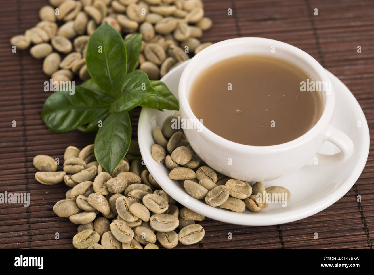 Green coffee. drink and beans Stock Photo - Alamy