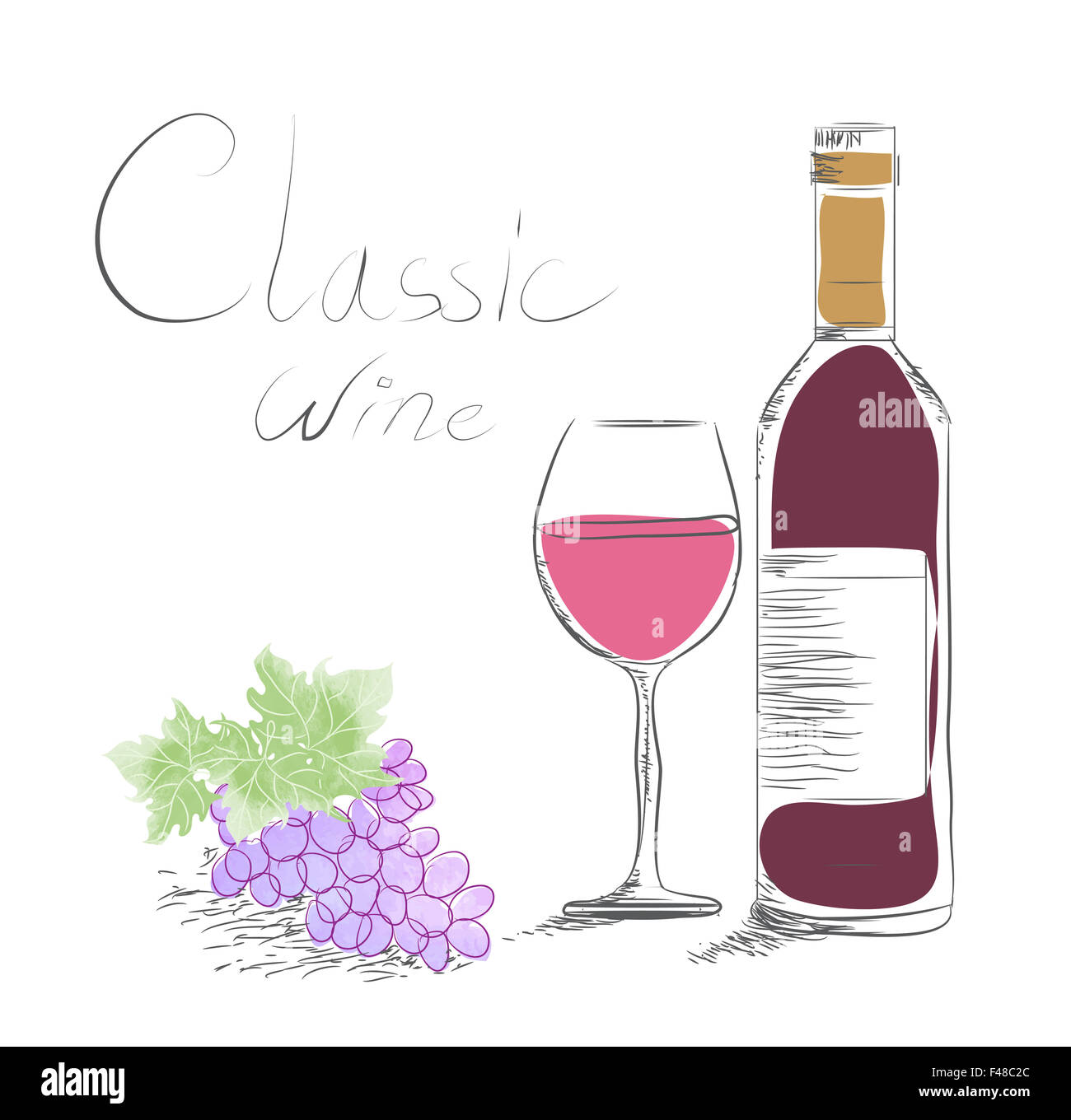 Hand drawn red wine Cut Out Stock Images & Pictures - Alamy