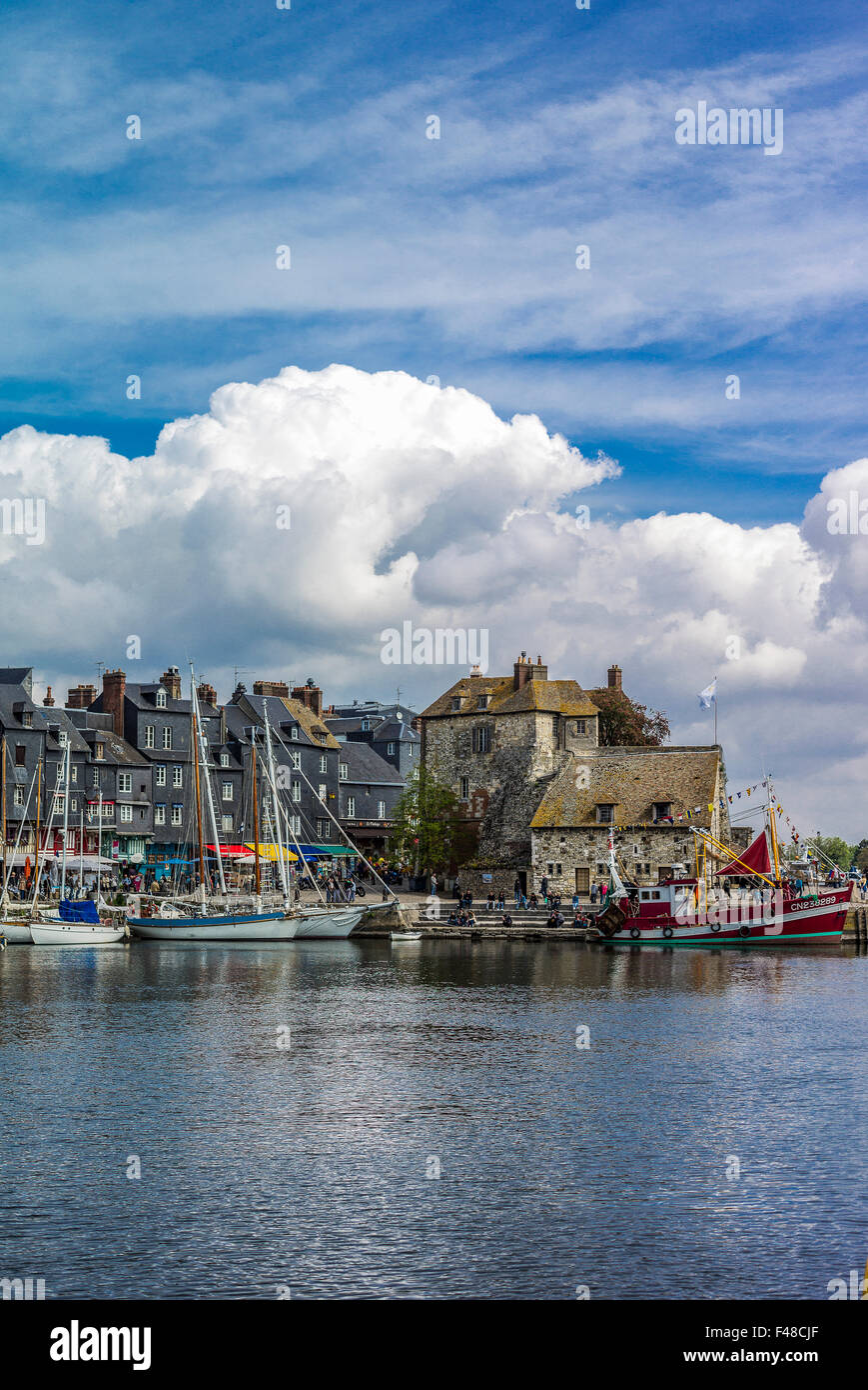 France, Normandy, Honfleur, boats in the old harbor basin Stock Photo ...