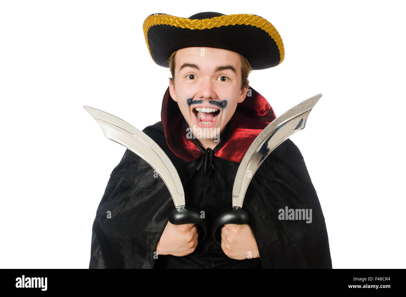 Young pirate holding sword isolated on white Stock Photo - Alamy