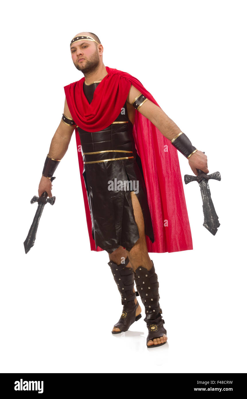 Gladiator with sword isolated on white Stock Photo - Alamy