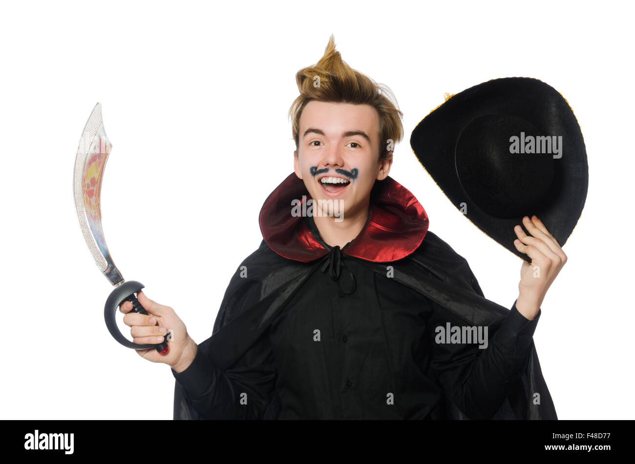 Young pirate holding sword isolated on white Stock Photo - Alamy