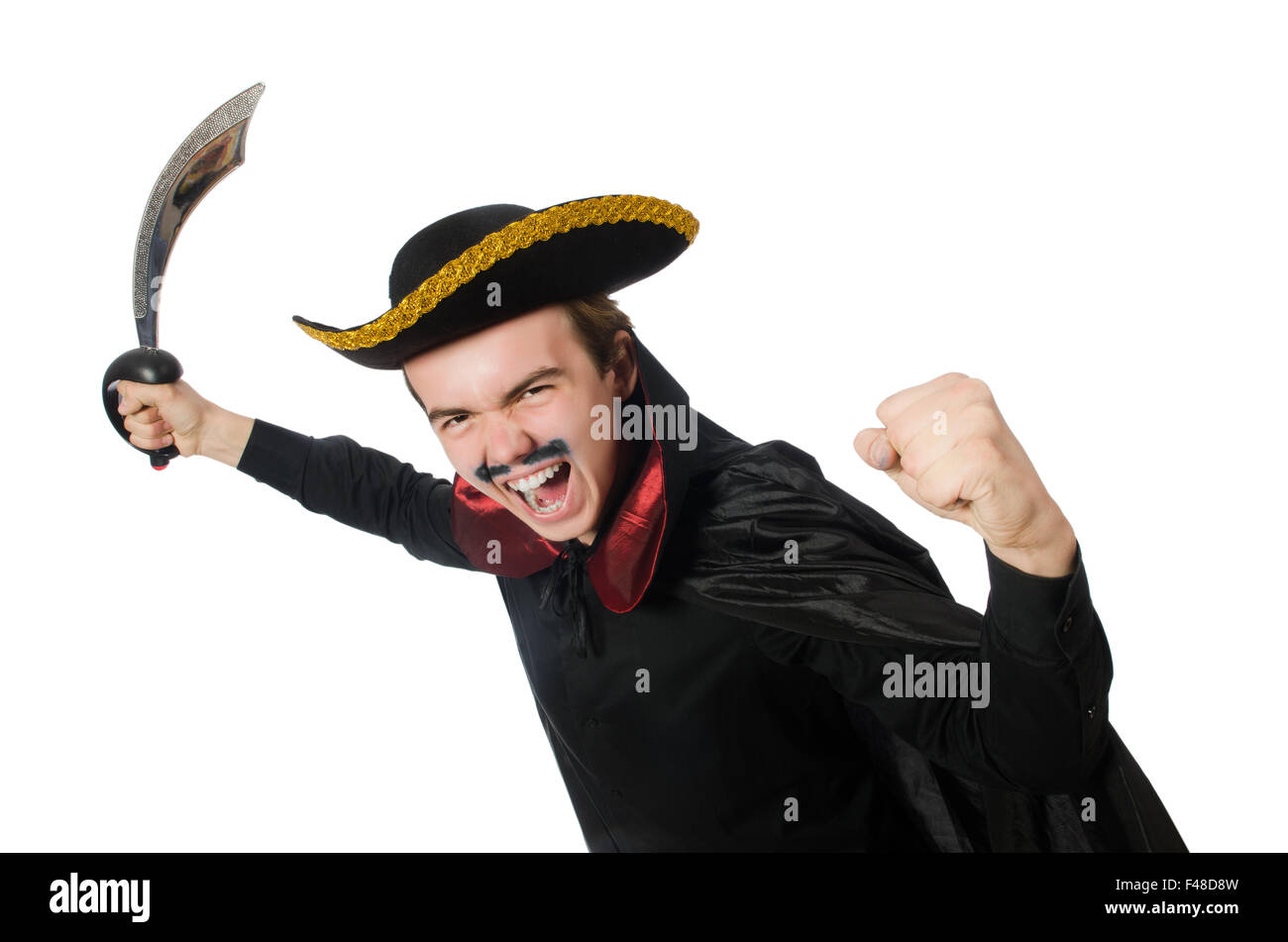 Young pirate holding sword isolated on white Stock Photo - Alamy