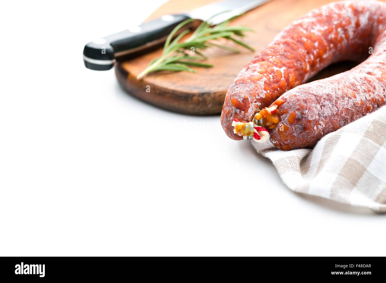Chorizo sausage on white background Stock Photo - Alamy