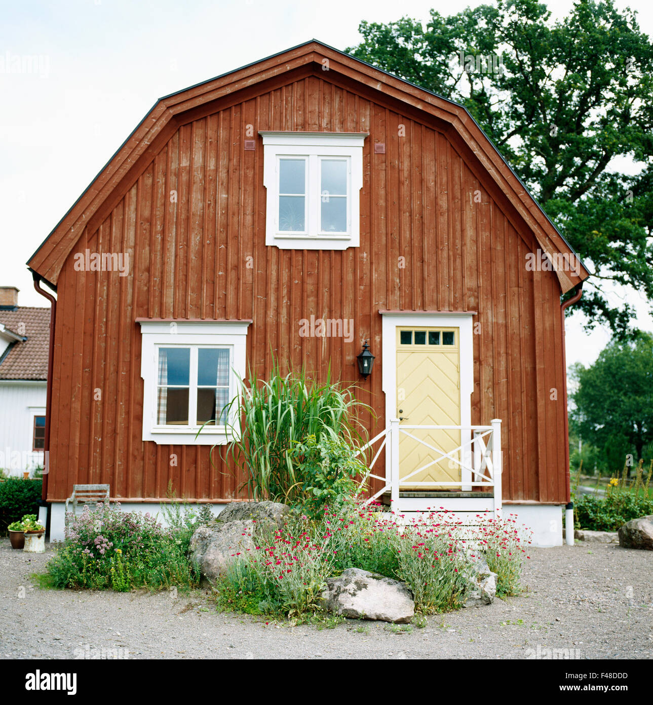 The gable of a red country house, Sweden Stock Photo - Alamy