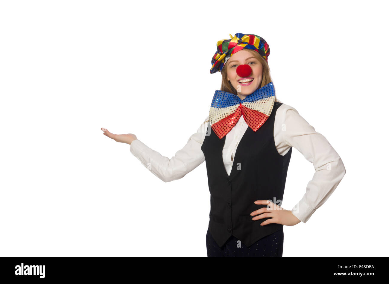 Pretty female clown isolated on white Stock Photo - Alamy