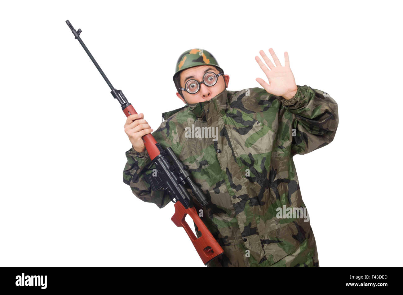 Military man with a gun isolated on white Stock Photo - Alamy