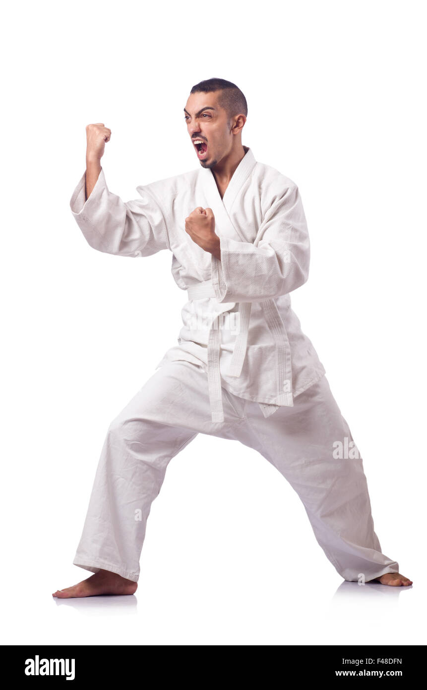 Karate fighter isolated on the white Stock Photo - Alamy