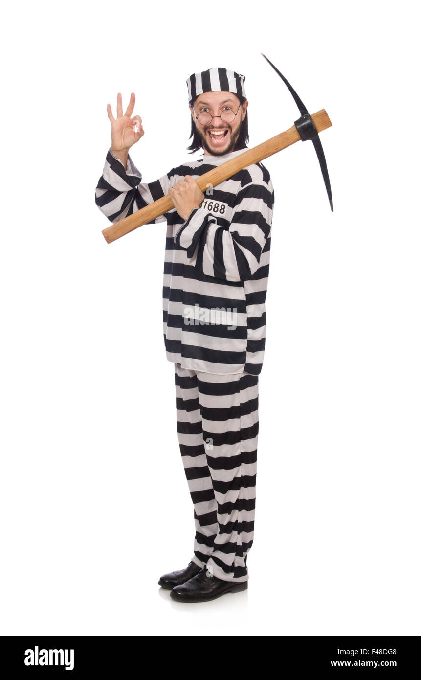 Prison inmate with axe isolated on white Stock Photo - Alamy
